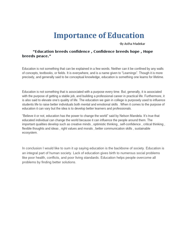Importance of Education 33 | PDF | Career & Growth