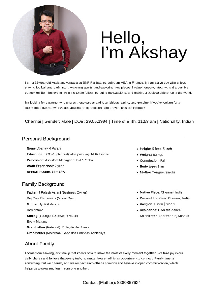 Akshay Asrani - Bio Data-1 | PDF