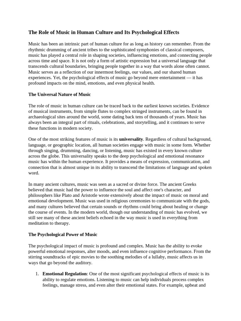 The Role of Music in Human Culture and Its Psychological Effects | PDF ...
