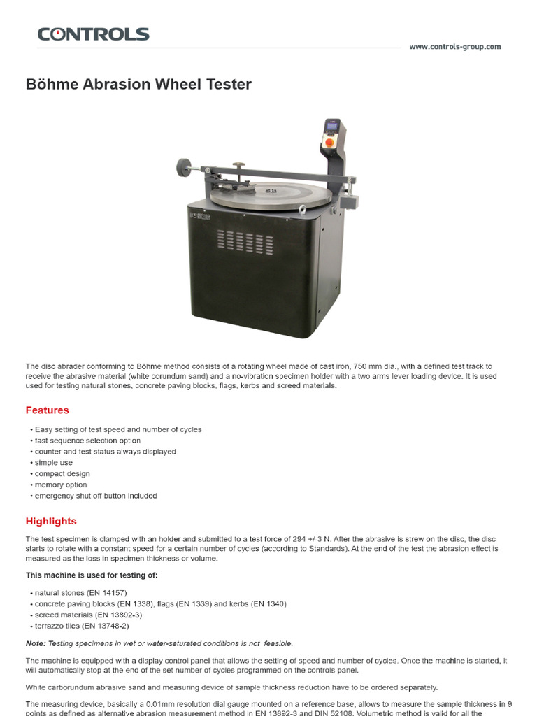 Bohme Abrasion Wheel Tester | PDF
