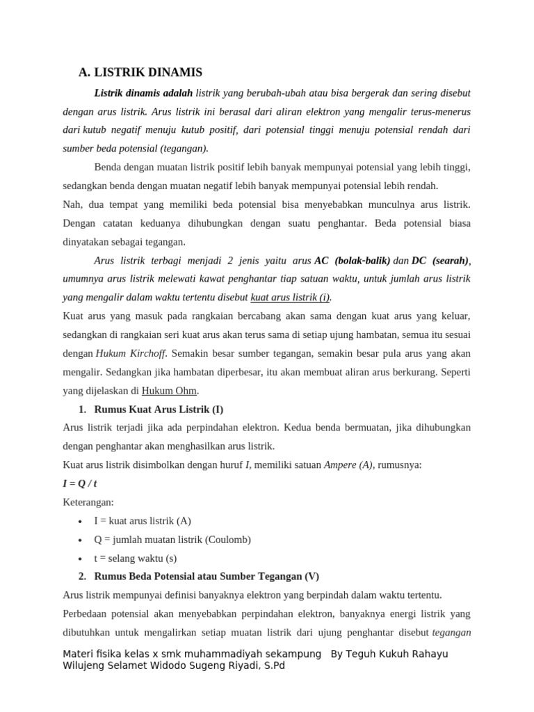 Modul Listrik Dinamis Kelas 12 | PDF