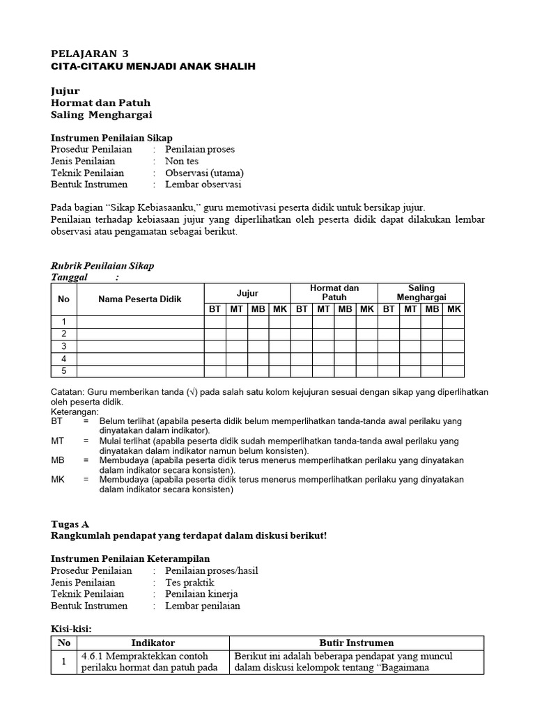 Nstrument Penilaian Kelas 5 Bab 3 | PDF