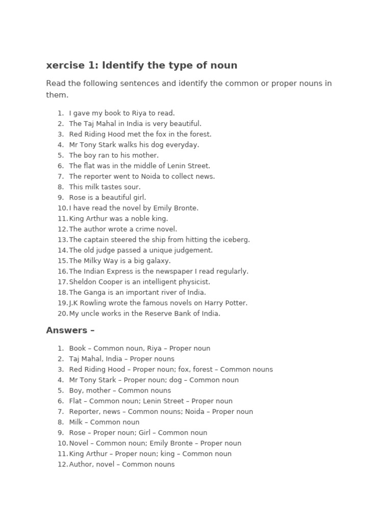 Exercises For Grade 3 Common and Proper Noun | PDF