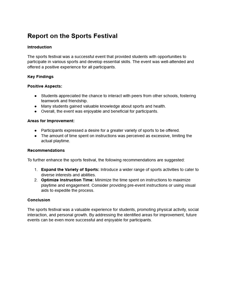 Report On The Sports Festival | PDF | Career & Growth