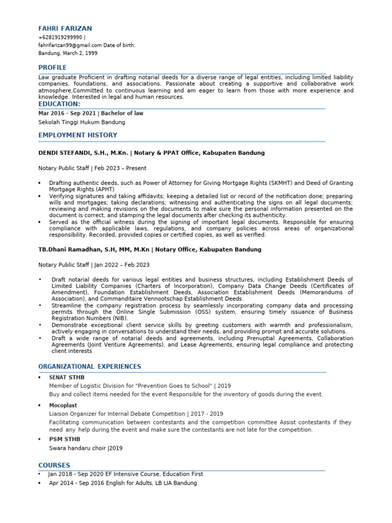 Cv Fahri Terbaru | PDF | Notary Public