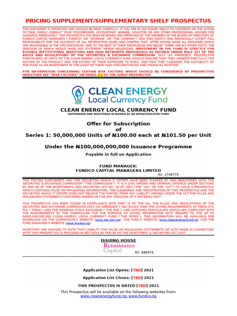 CEF - Draft Pricing Supplement | PDF | Investment Fund | Investing