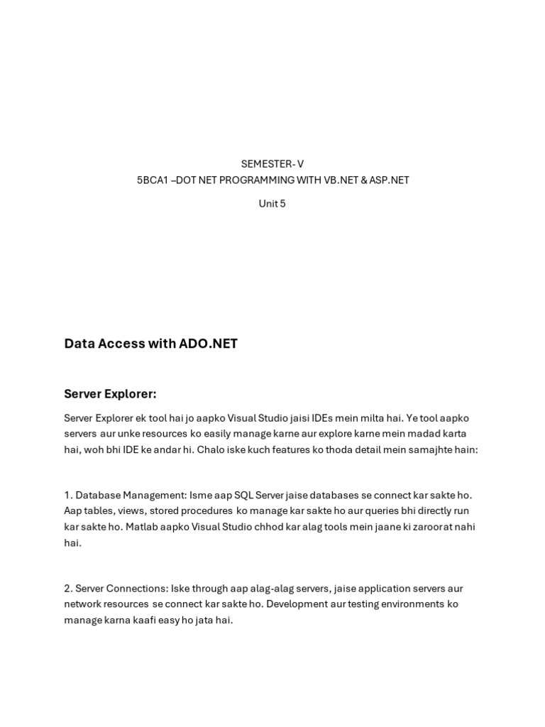 Bca 5th Sem .Net 5th Unit | PDF | Relational Database | Databases