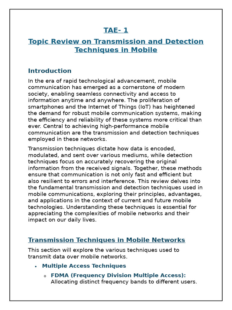 Topic Review On Transmission and Detection Techniques in Mobile | PDF ...
