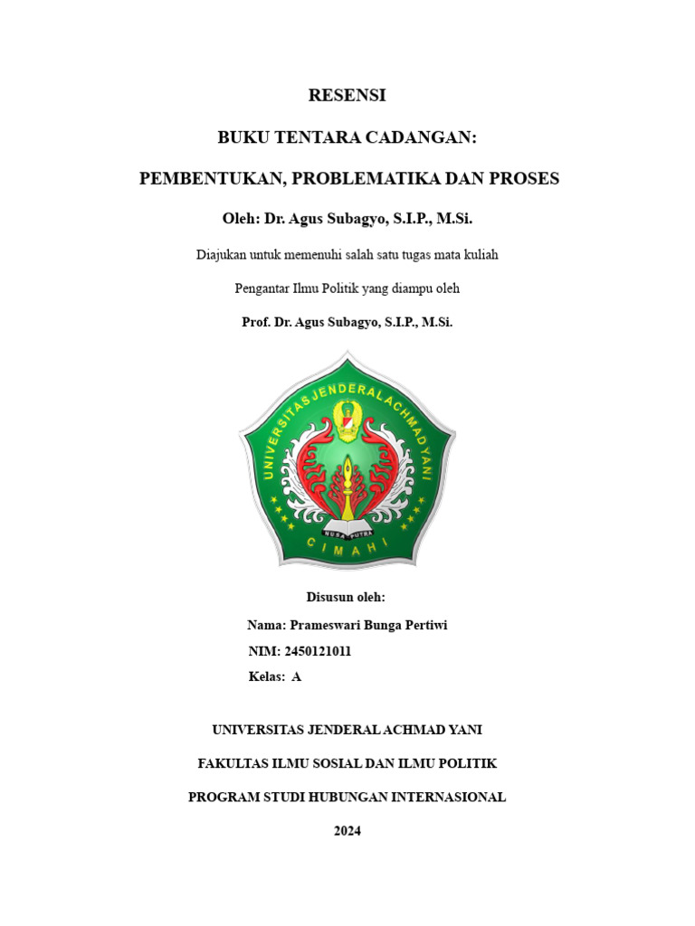 Resensi Buku Tentara Cadangan Prameswari Bunga Pertiwi | PDF | Politik