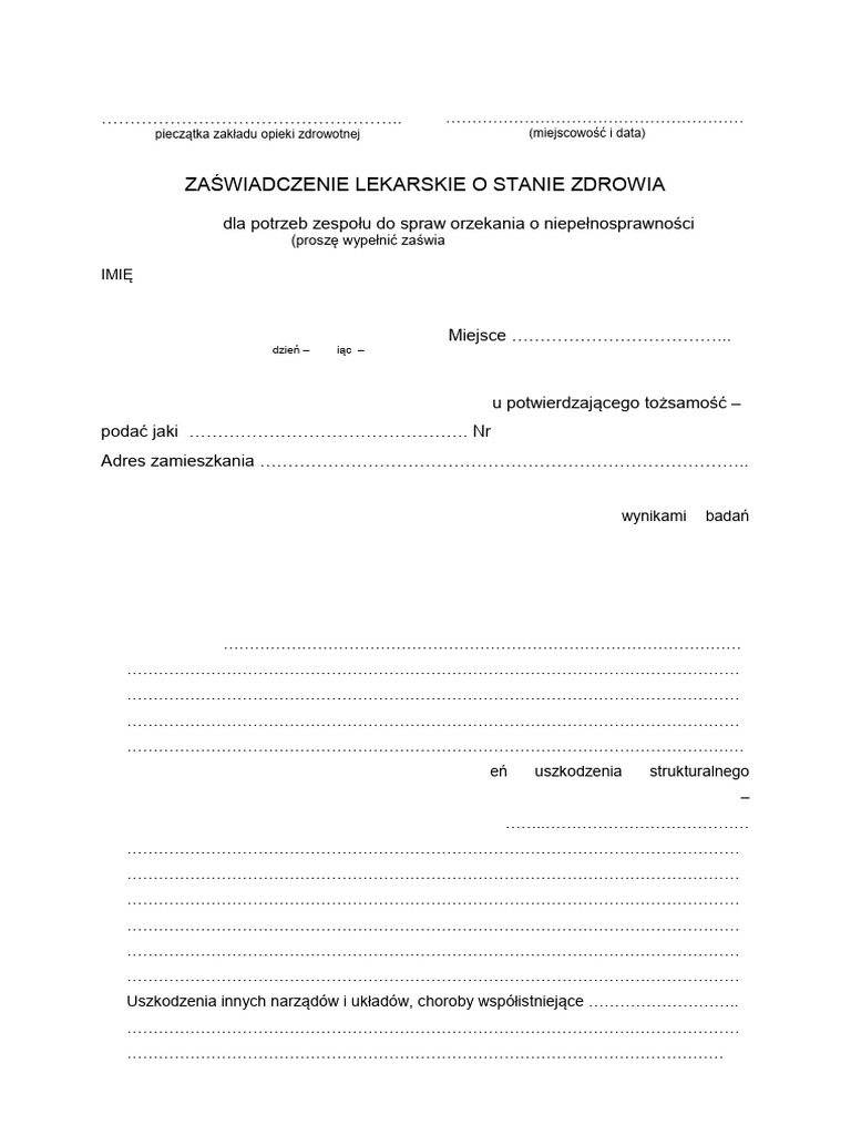 Druk ZAŚWIADCZENIE LEKARSKIE PDF | PDF
