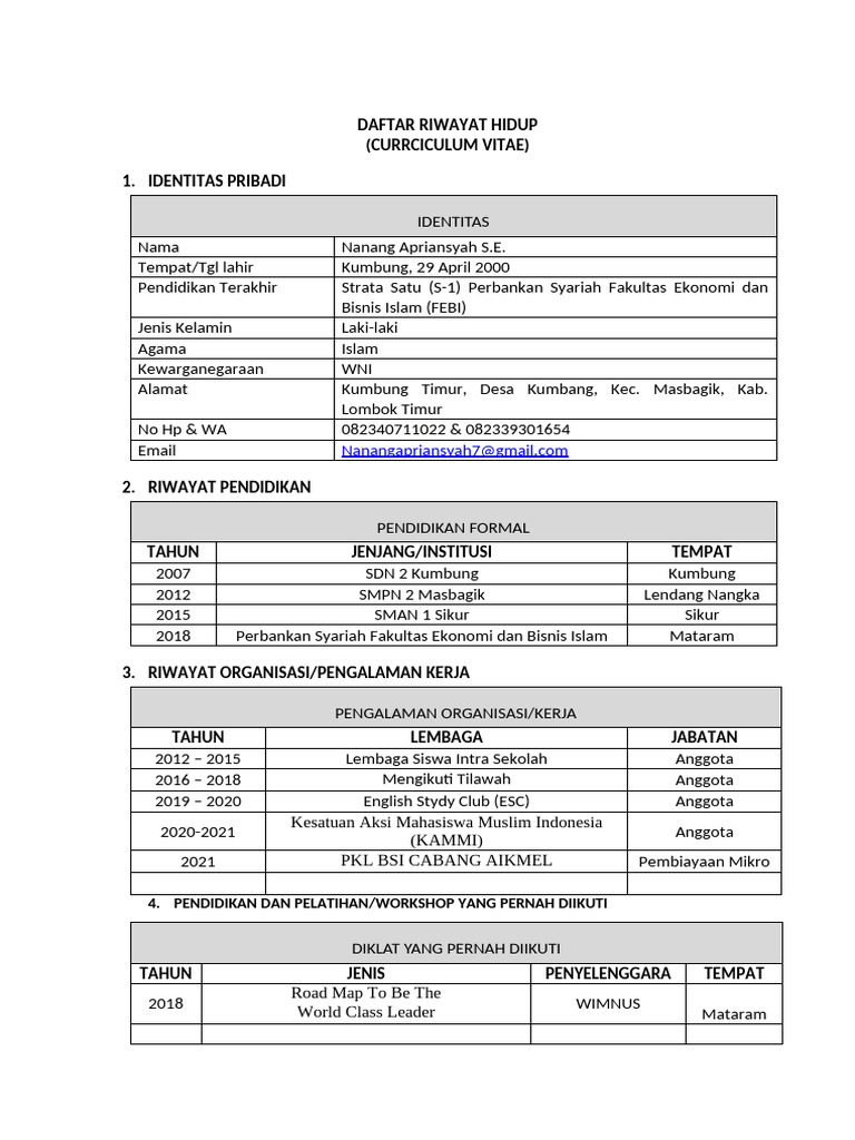 CV Baru Nanang | PDF