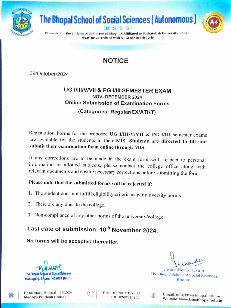 BSSS Exam Form Submission Notice 2024 | PDF | Qualifications ...
