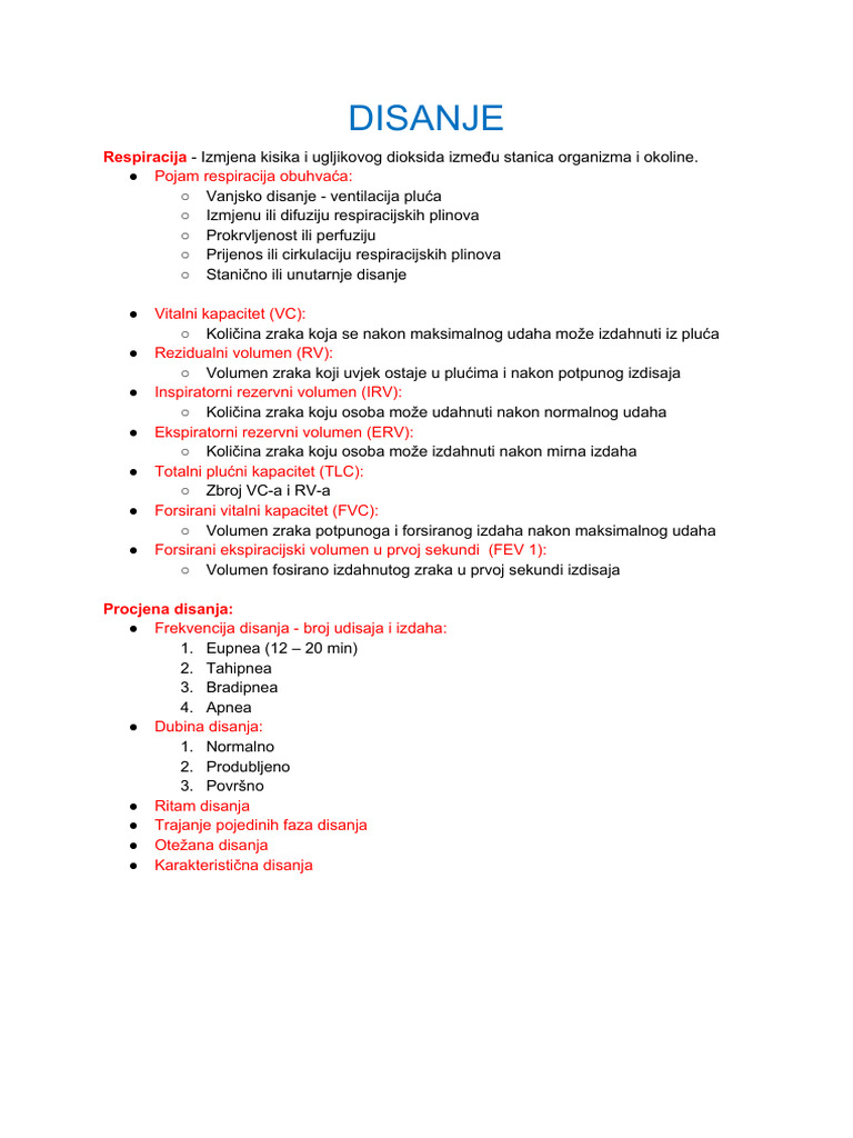 Disanje Skripta | PDF