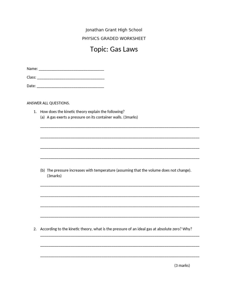gas laws worksheet | PDF | Gases | Temperature
