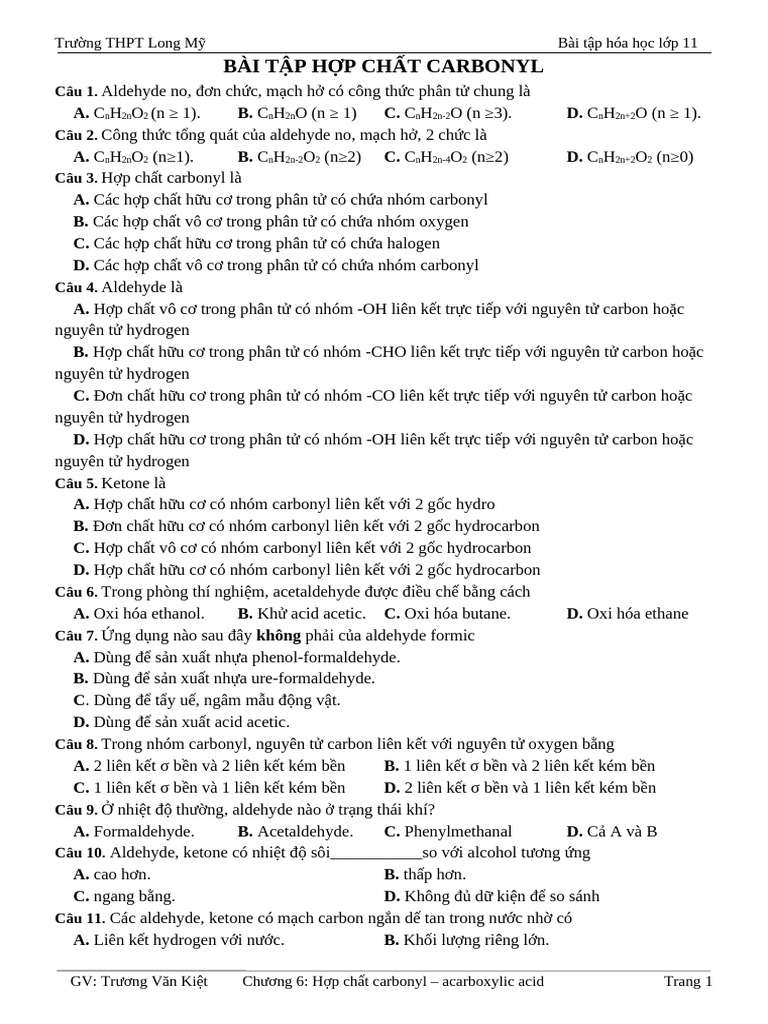 Bai Tap Hop Chat Carbonyl | PDF