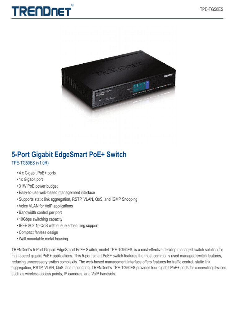 EN Datasheet TPE-TG50ES (v1.0R) | PDF | Network Switch | Electronics