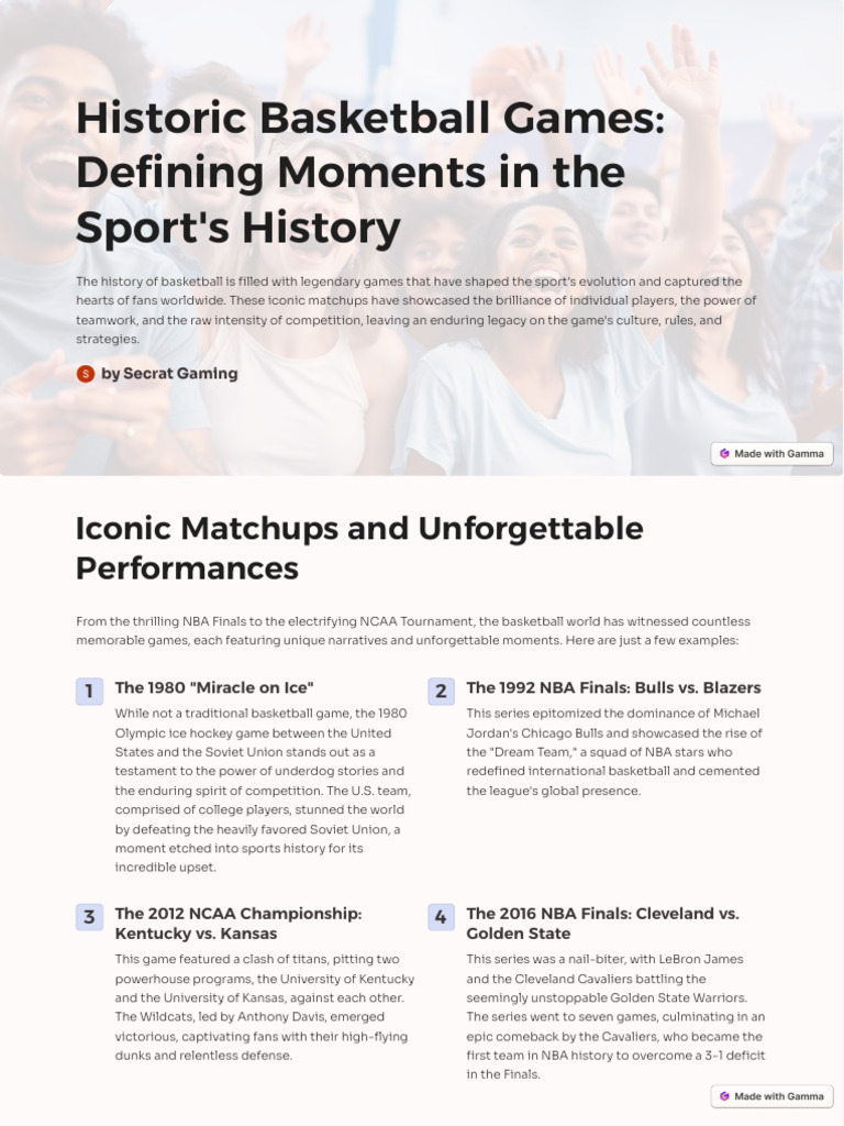 Historic Basketball Games and Their Impact | PDF | Nba Finals ...