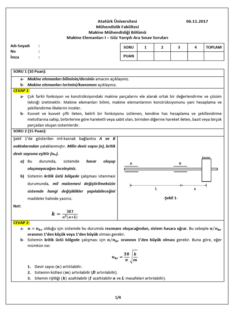 2017-2018 Güz Vize Cevap Anahtarı | PDF
