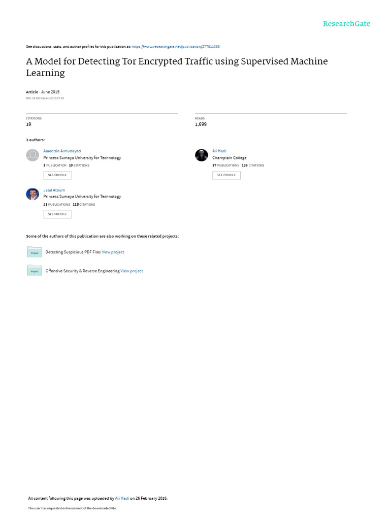 A Model For Detecting Tor Encrypted Traffic Using Supervised Machine Learning | PDF | Transport ...
