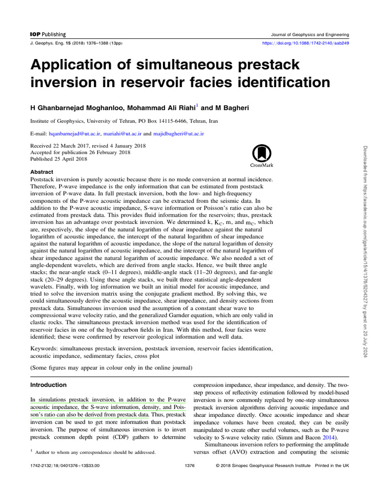 (2018) Application of Simultaneous Prestack Inversion in Reservoir Facies Identification | PDF ...