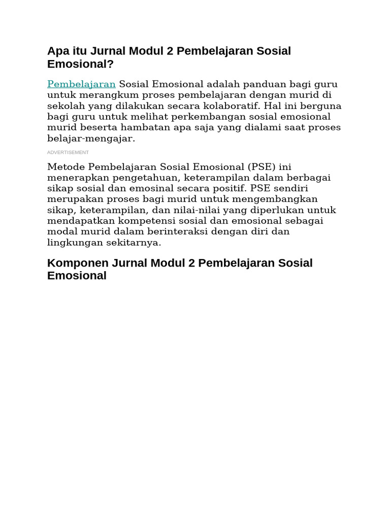 Apa Itu Jurnal Modul 2 Pembelajaran Sosial Emosional | PDF