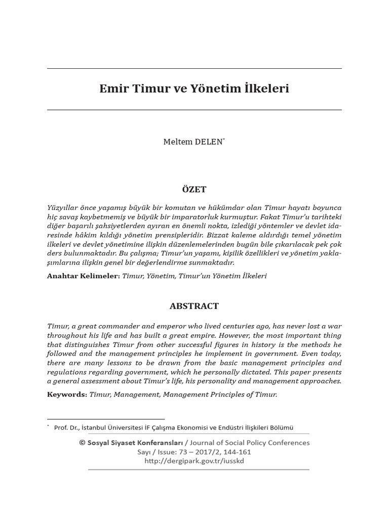 Emir Timur Ve Y - Netim - Lkeleri (#414307) - 456083 | PDF