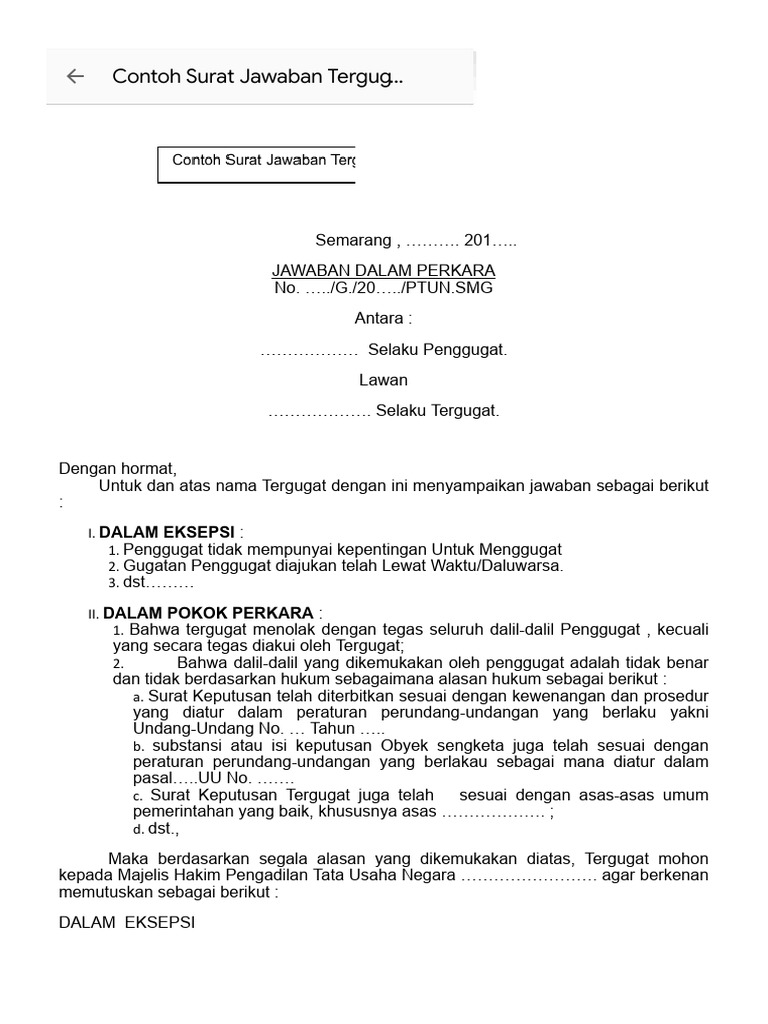 Contoh Surat Jawaban Tergugat | PDF