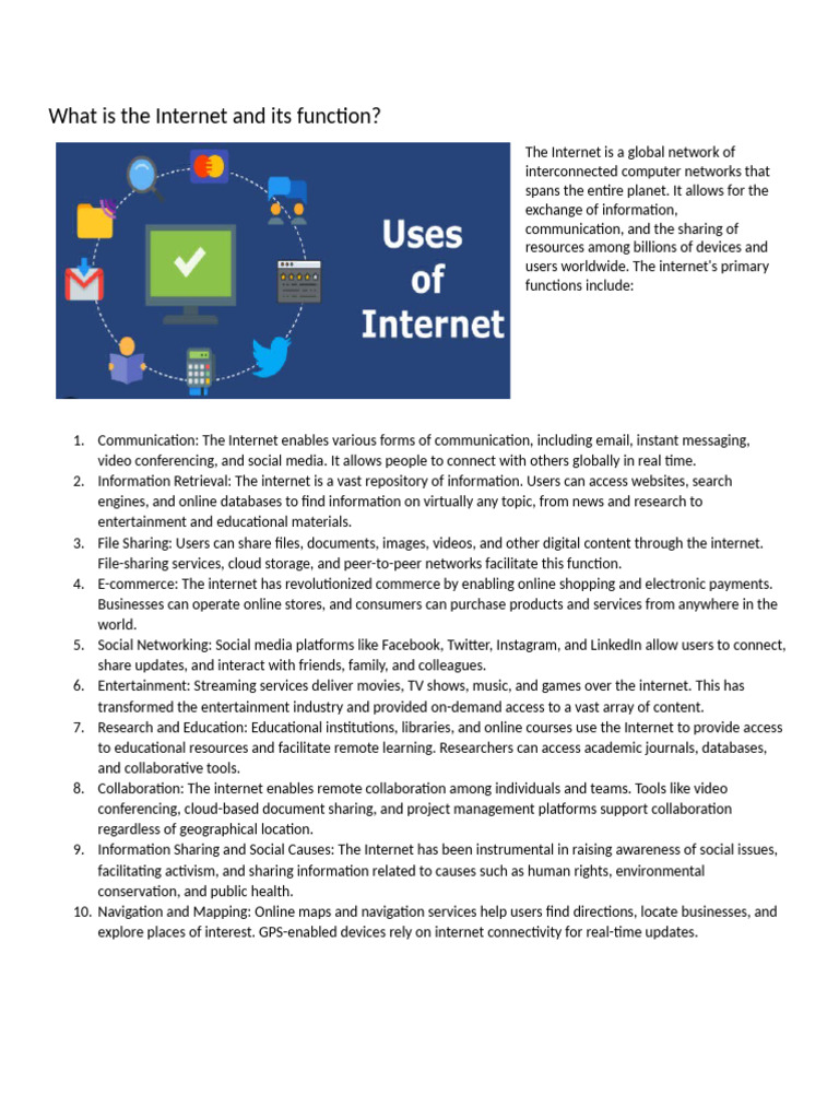 Functions and Features of the Internet | PDF | Hyperlink | Internet