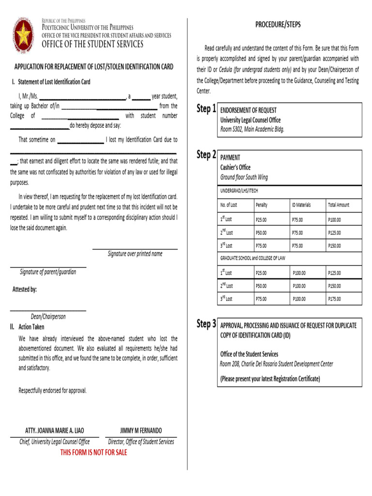 PUP OSS Form Application For Replacement of Lost or Stolen ID | PDF ...