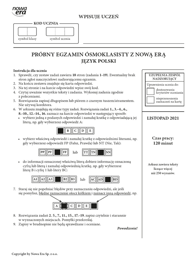 Arkusz Jezyk Polski E8 2021 | PDF