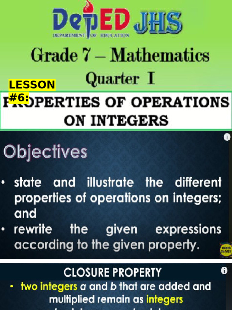 G7 Q1 L6 Properties of Integers | PDF