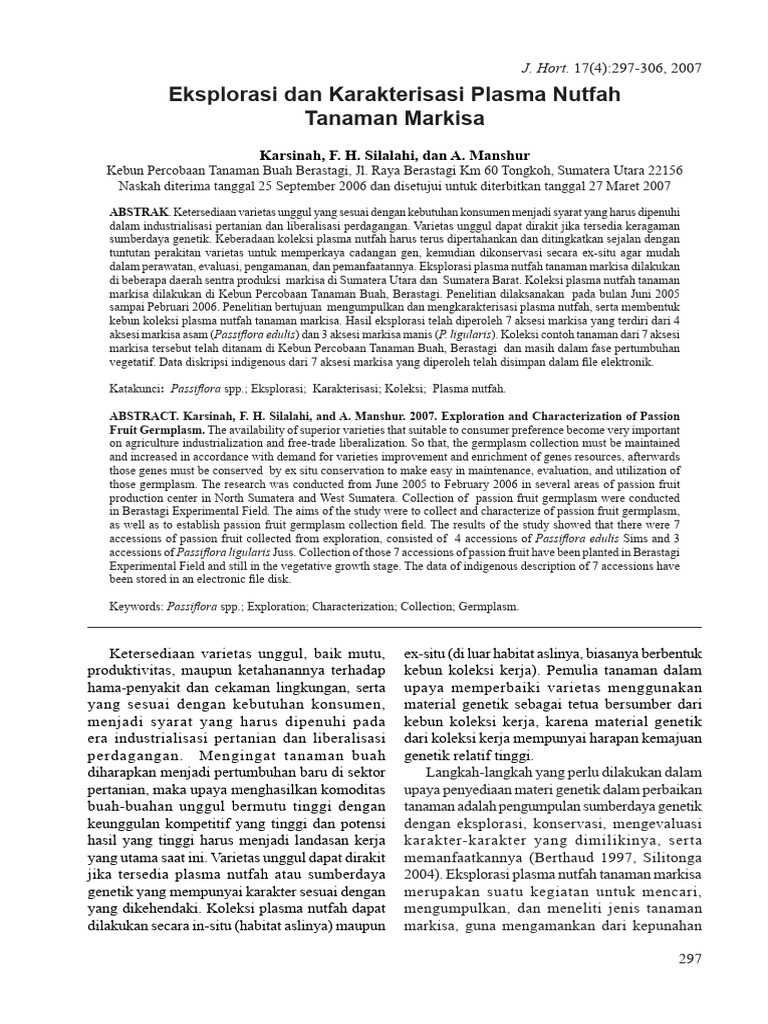 Eksplorasi Dan Karakterisasi Plasma Nutfah Tanaman Markisa Karsinah ...