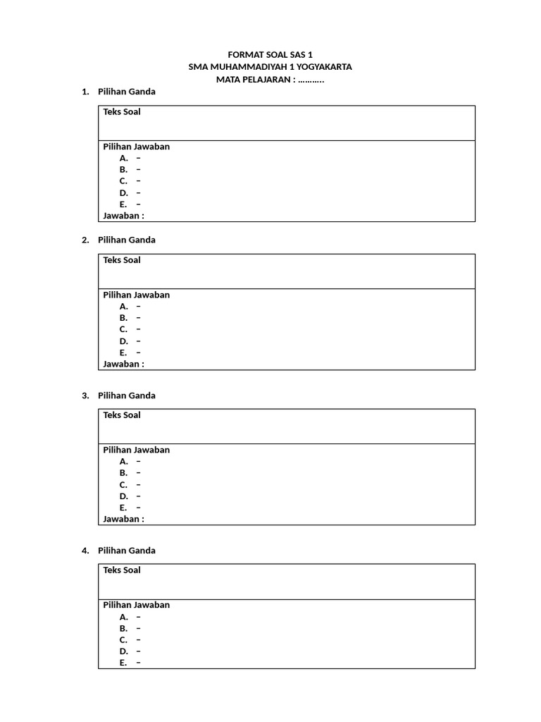 Format Soal Tes SAS 1 SMA | PDF