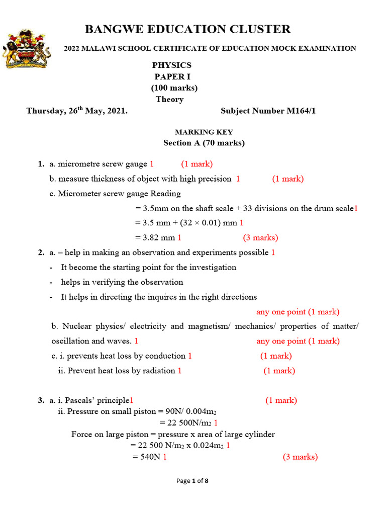 MSCE Physics Mock Exam 2022 | PDF | Physical Sciences | Physics