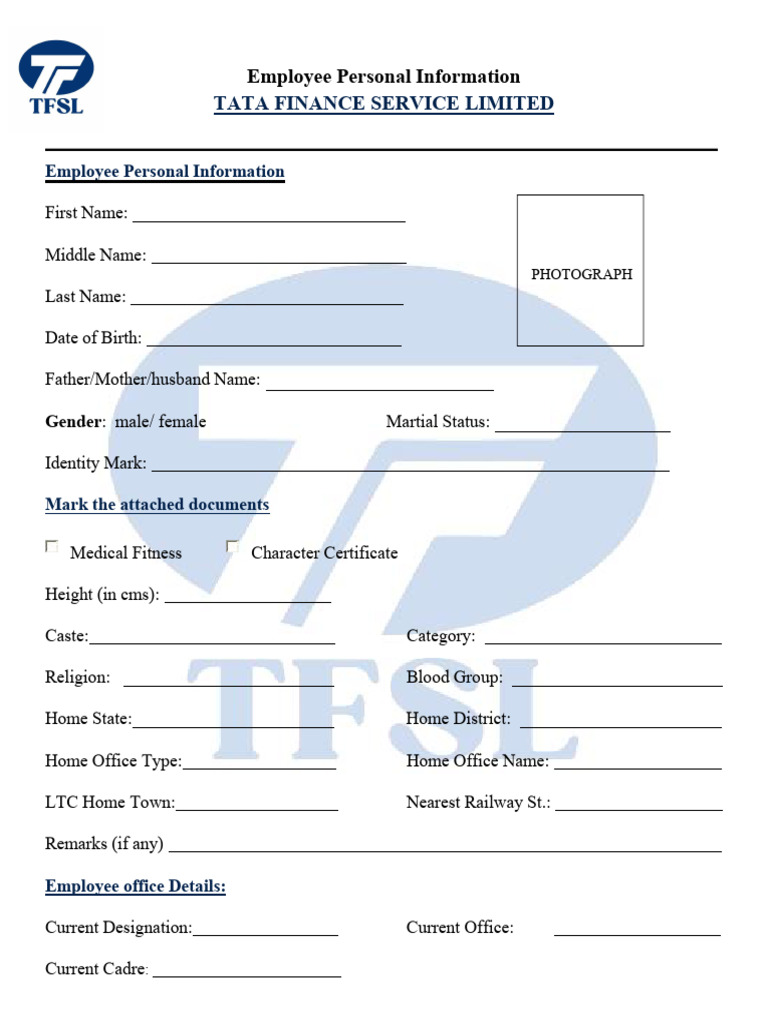 Tata Finance Employee Information Form | PDF