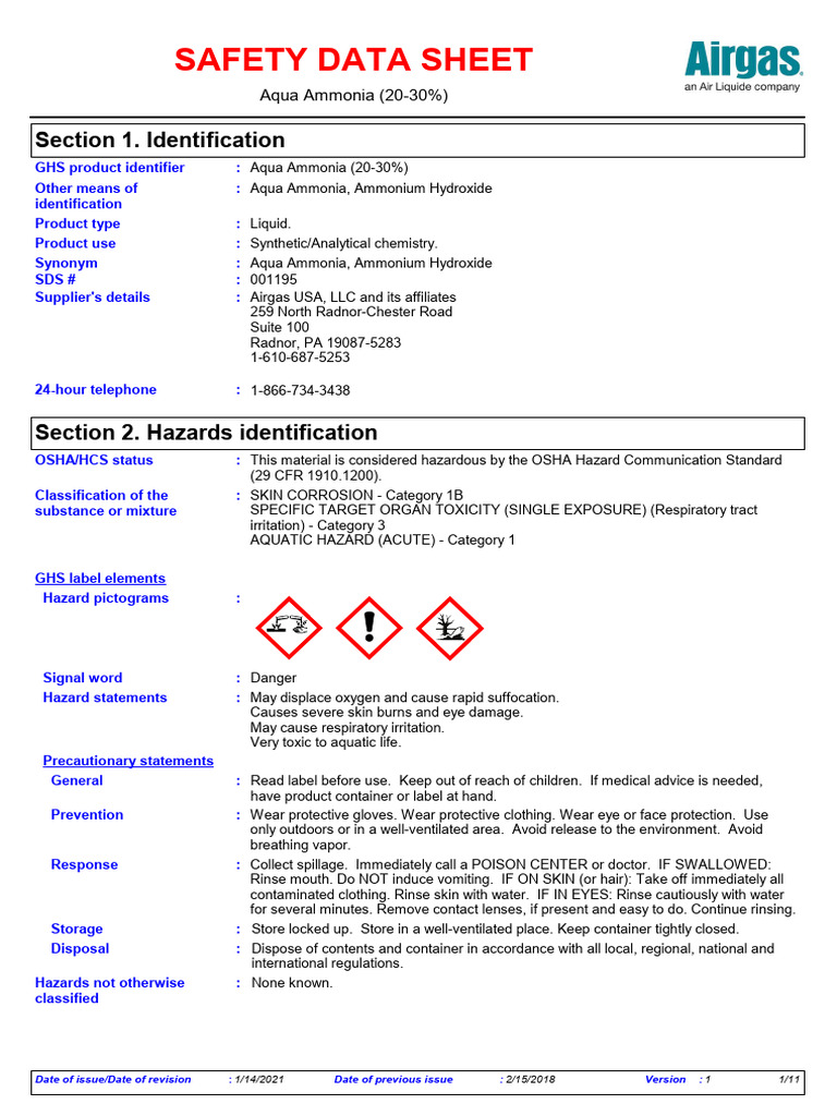 001195 Aqua Ammonia | PDF | Toxicity | Safety