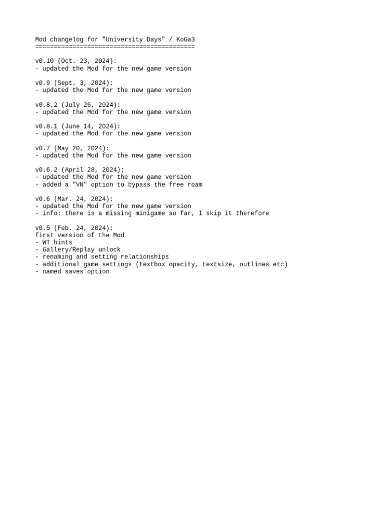Changelog UniDays-Mod KoGa3 | PDF | Teaching Methods & Materials