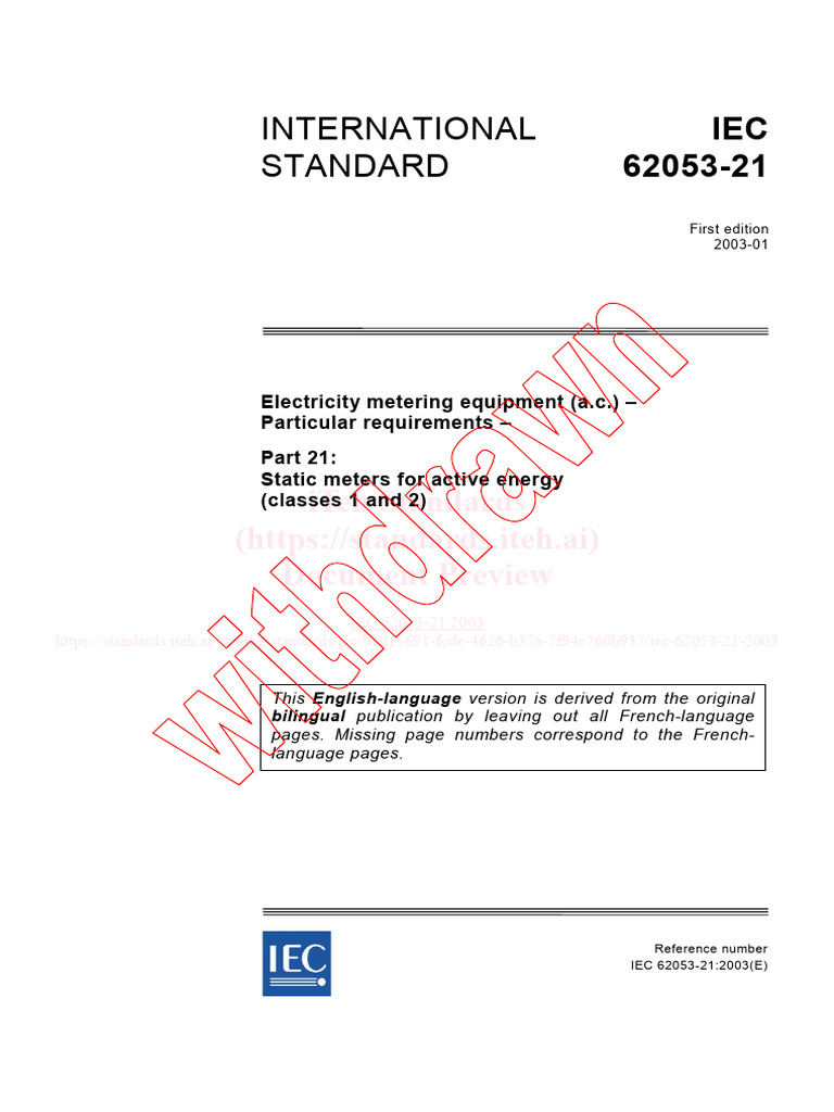 IEC 62053-21: Static Energy Meters | PDF | International ...
