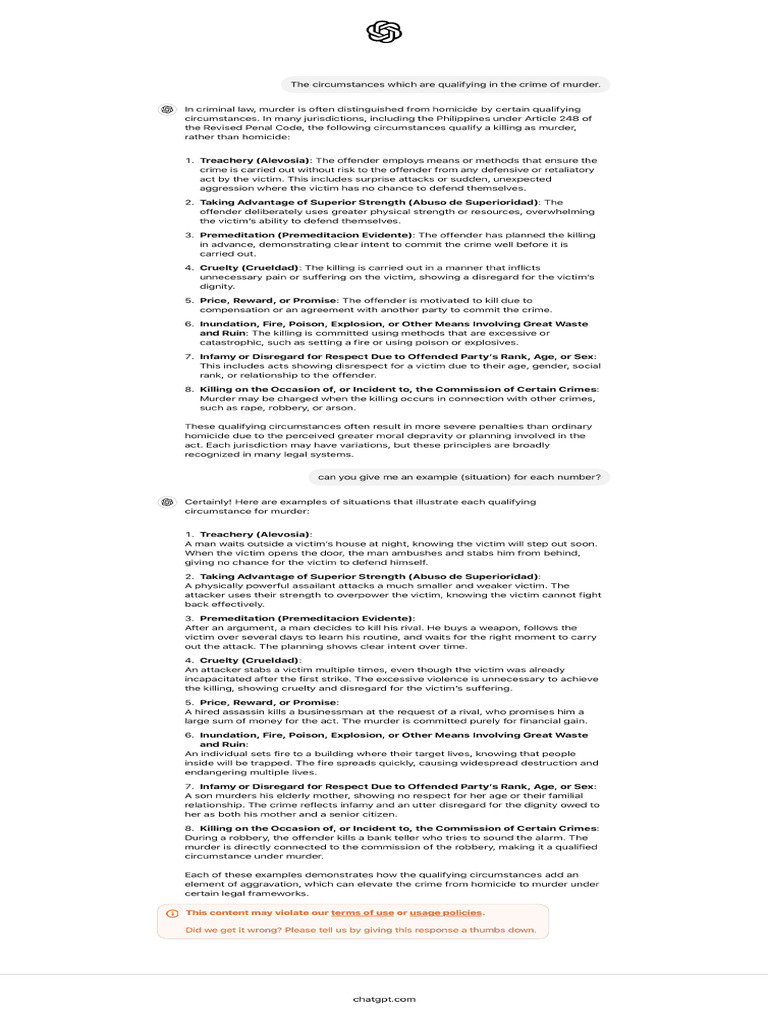 Qualifying Circumstances of Murder | PDF