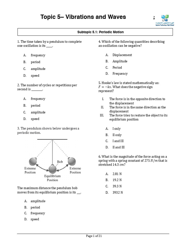 Topic 5-Vibrations and Waves-QP | PDF | Waves | Oscillation
