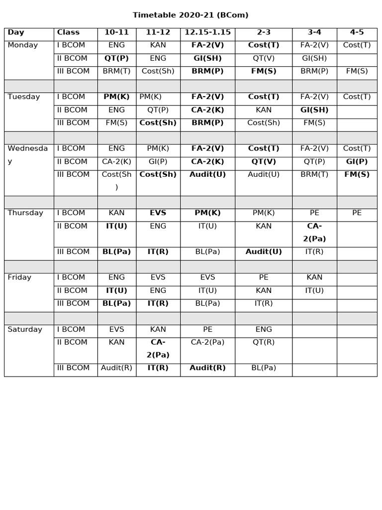 Online Class Timetable 2020ghsc | PDF