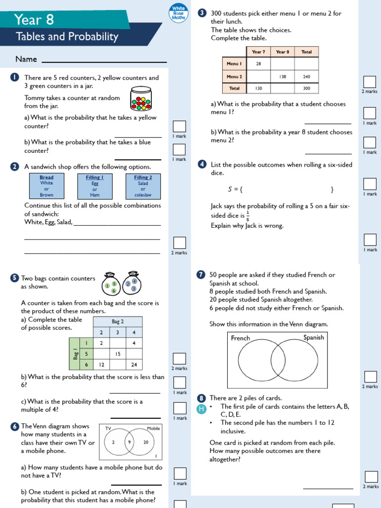 Year 8 Probability Exercises | PDF | Probability | Foods
