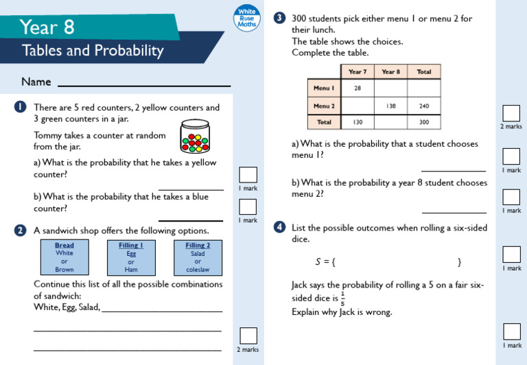 Year-8-Tables-and-Probability 1 | PDF | Sandwich | Cuisine