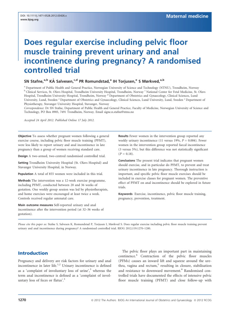 Exercise Reduces Incontinence in Pregnancy | PDF | Urinary Incontinence ...