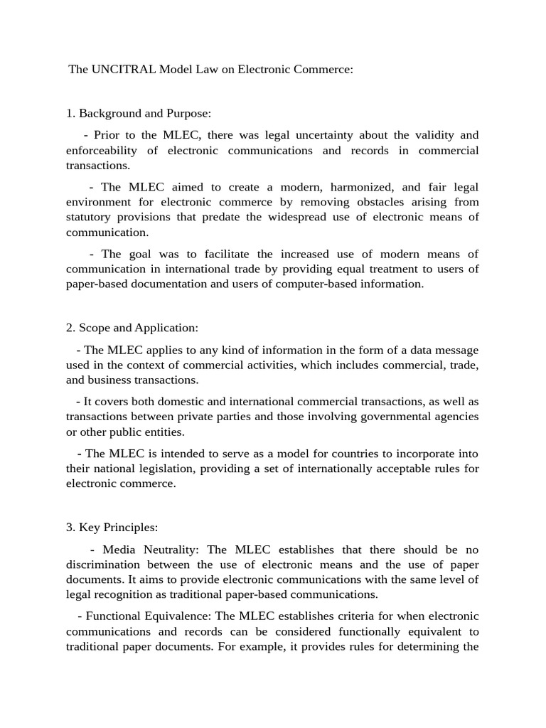 The UNCITRAL Model Law On Electronic Commerce 2 | PDF | Communication ...