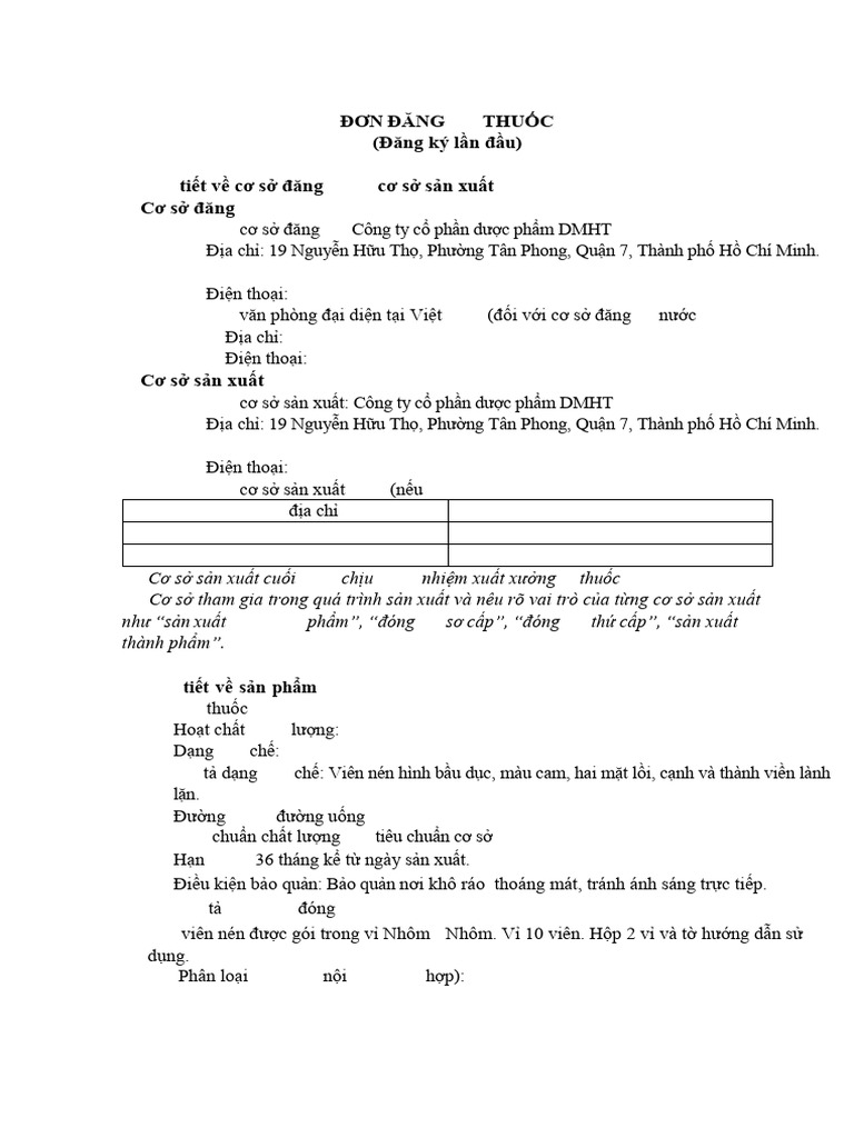 BM5 - TDTU 2024 - Hồ Sơ Đăng Ký Thuốc - Fexofenadine | PDF