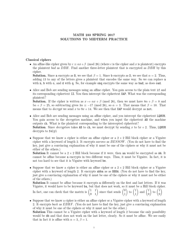 Affine and Vigenère Cipher Solutions | PDF | Encryption | Cipher