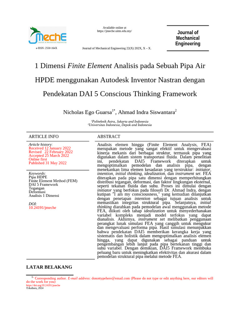 Analisis FEA 1D Pipa HDPE dengan DAI5 | PDF | Teknologi & Rekayasa