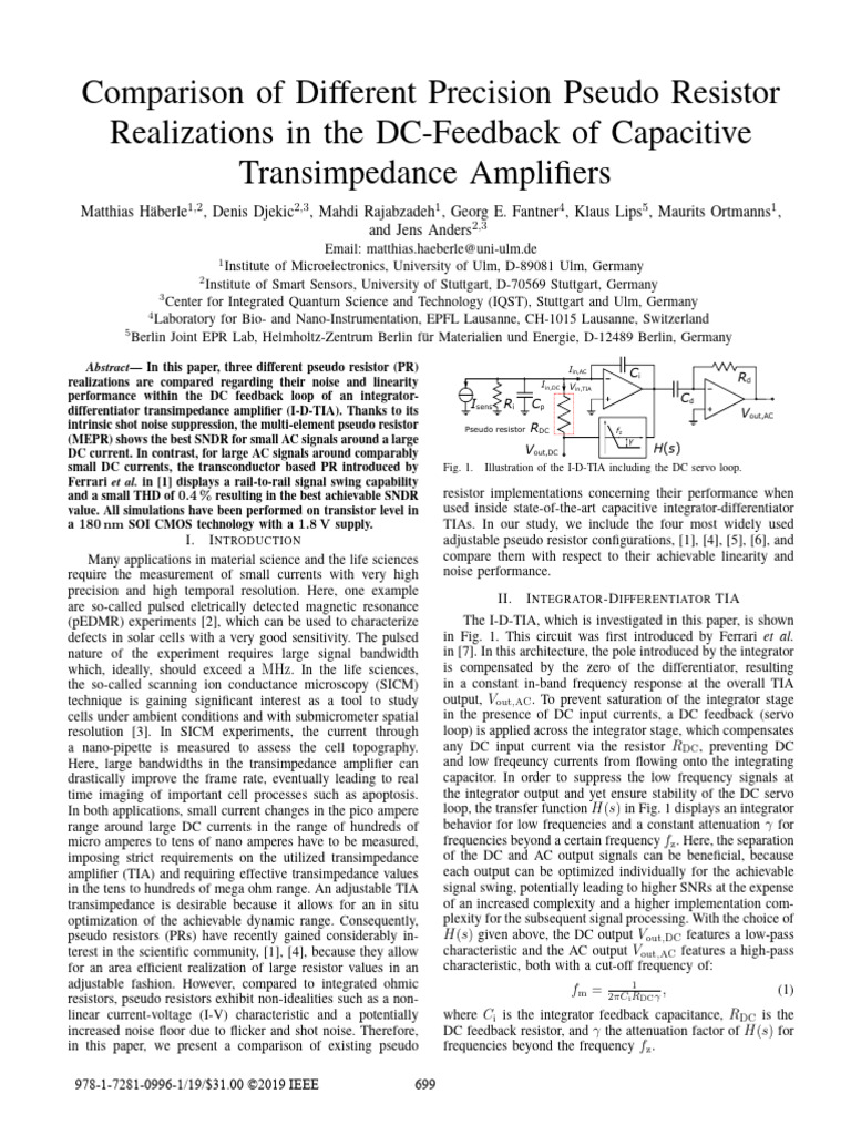 Comparison of Different Precision Pseudo Resistor Realizations in The DC-Feedback of Capacitive ...