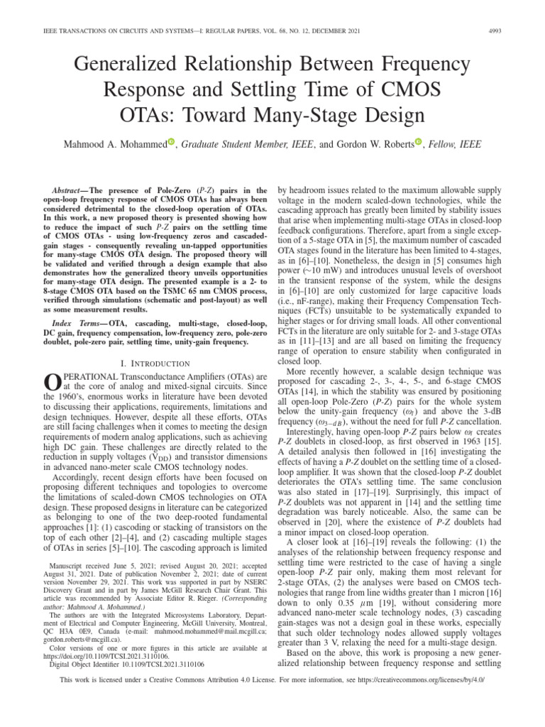 Generalized Relationship Between Frequency Response and Settling Time of CMOS OTAs Toward Many ...